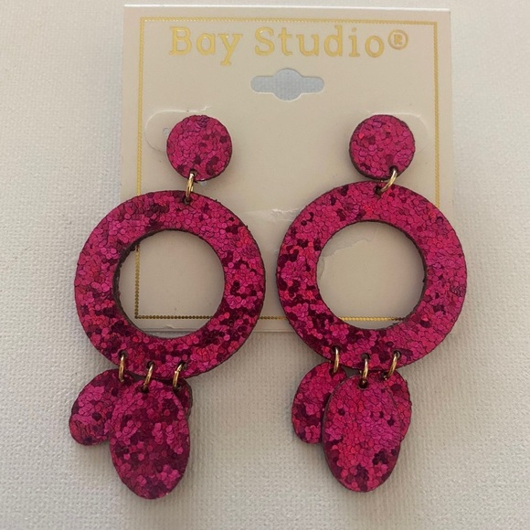 Bay Studio | Jewelry | Nwt Bay Studio Shiny Earrings In Hot Pink | Poshmark